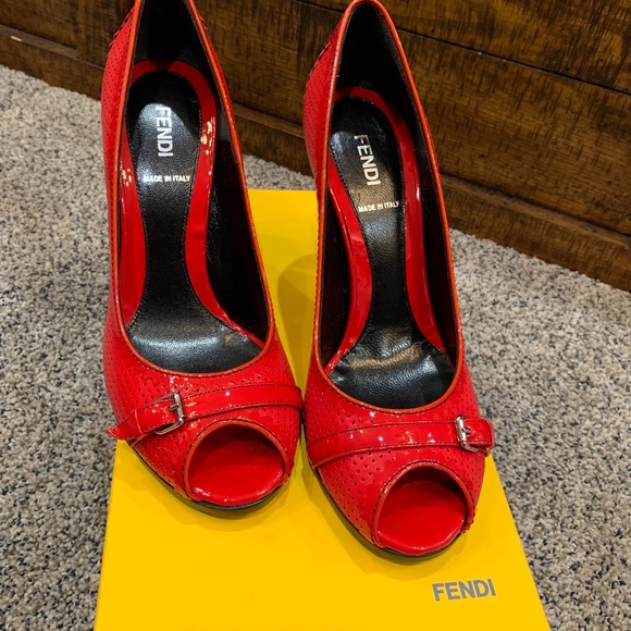Fendi | Shoes | Fendi Red Open Toe Heels | Poshmark